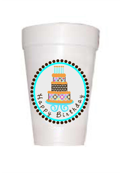 Blue Cake Birthday Party Cups-Styrofoam Birthday Cups – Preppy Mama