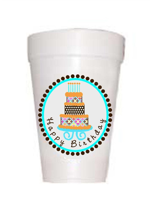 Blue Cake Birthday Party Cups-Styrofoam Birthday Cups – Preppy Mama